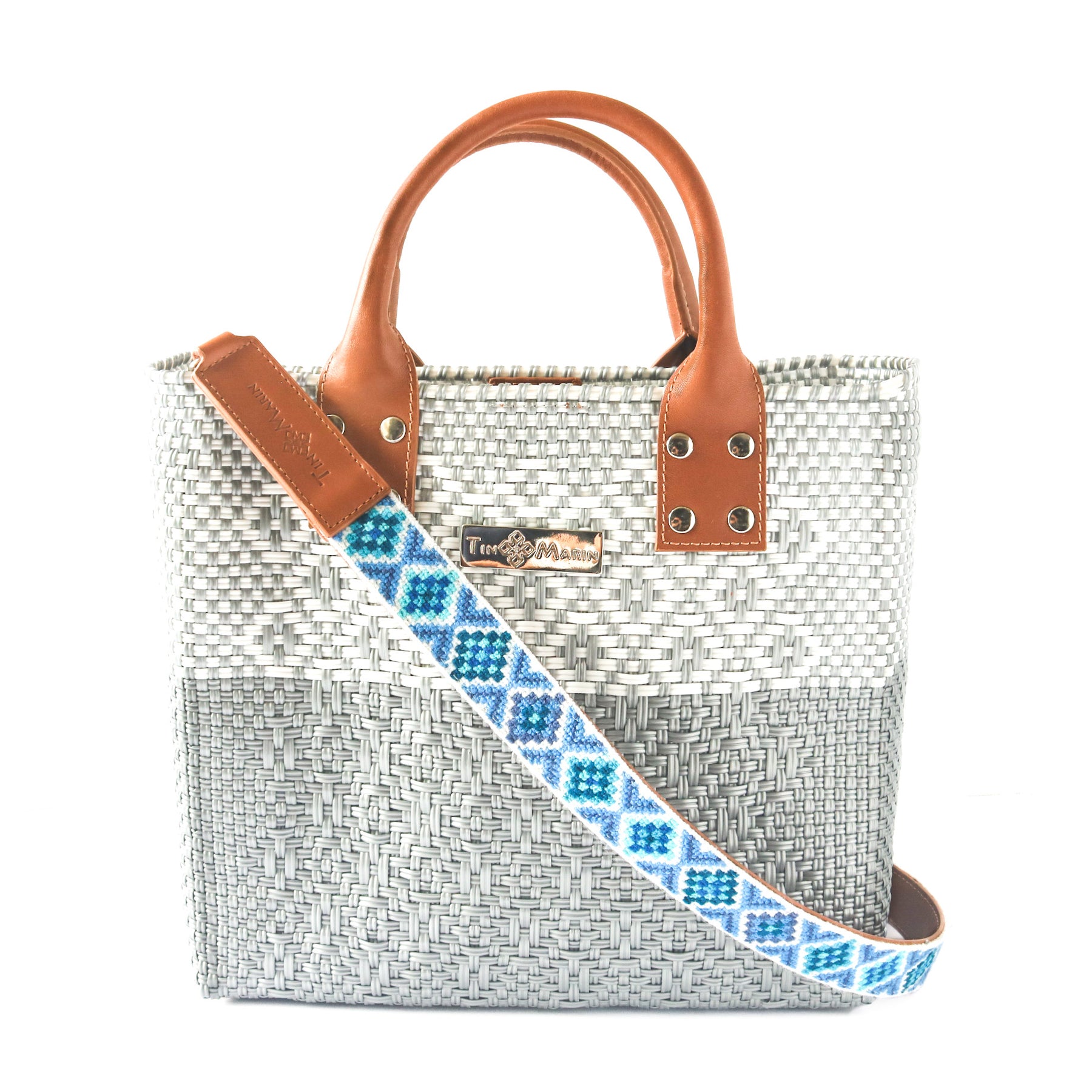 Tin Marin Grey Large Woven Crossbody Bag - Tan Leather | Tin Marin ...